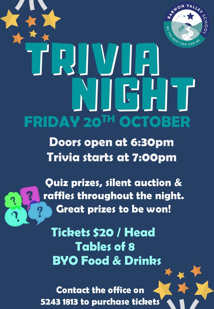 BVS Fundraiser Trivia Night - 20th October